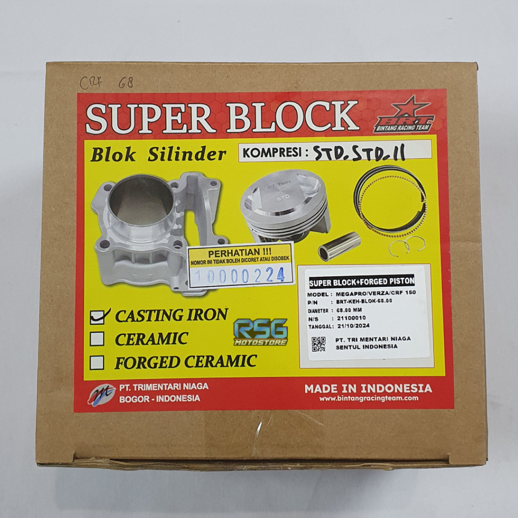 Jual BLOK CAST IRON & FORGED PISTON BRT CRF VERZA NEW MEGAPRO 150 68.00 | Shopee Indonesia