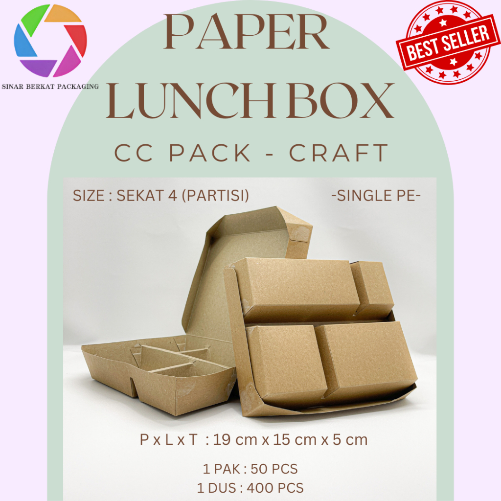 Jual Paper Lunch Box Sekat 4 Craft / Kotak Makan Kertas Ukuran Sekat 4 ...