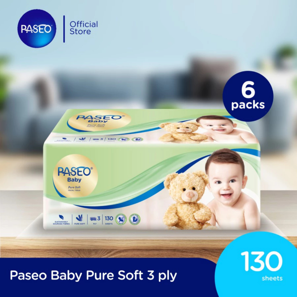 Jual Paseo Baby Pure Soft Facial Tissue 3 ply @ 130 sheets x 6 pcs ...