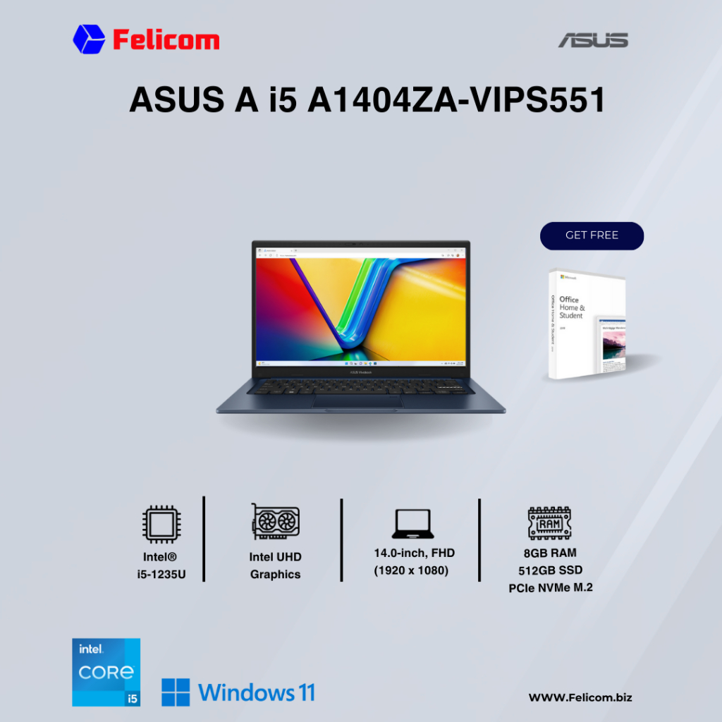 Jual ASUS A i5 A1404ZA-VIPS551 (i5-1235U/8GB onboard, 1 slot kosong ...
