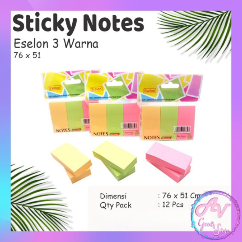 Jual STICK NOTE / STICKY NOTES ESELON 3 WARNA 76*51mm | Shopee Indonesia