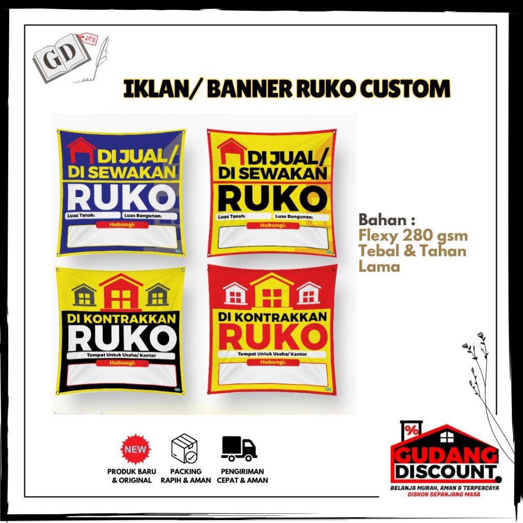 Jual Iklan Spanduk/Banner Dijual / Disewakan RUKO Uk. 1x1 m, 50x50 cm ...