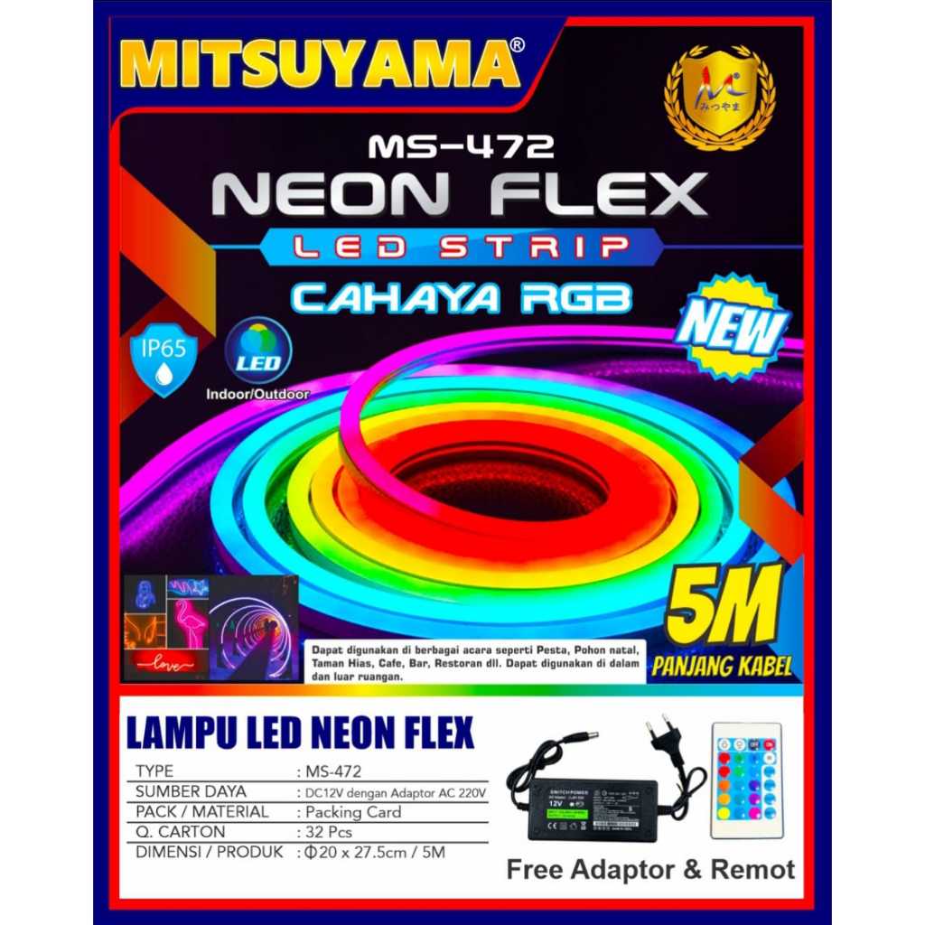 Jual STRIP LED NEON DC 5M 12V MS472 RGB MITSUYAMA | Shopee Indonesia