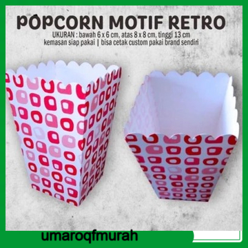 Jual Paket Box Popcorn Retro Ukuran 8x8x13 cm Foodgrade Isi 50 Pcs ...