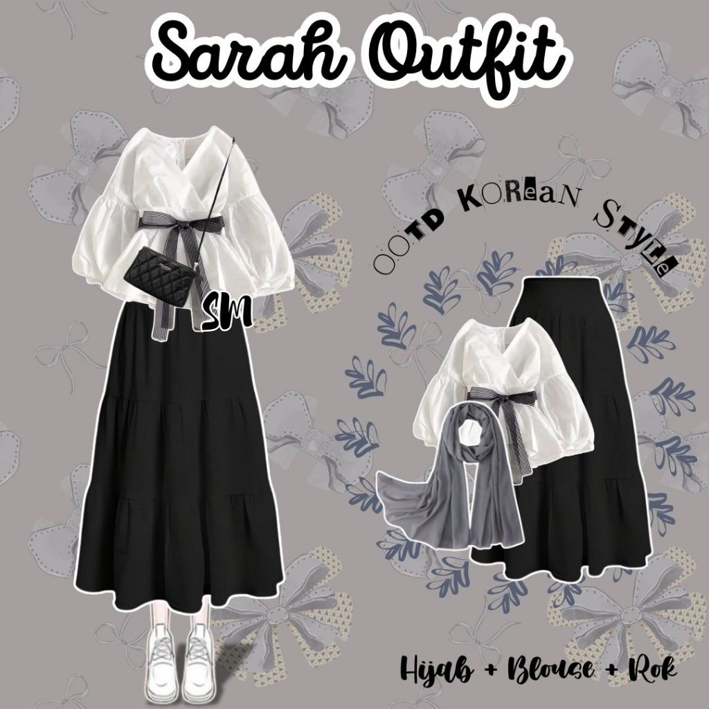 Jual SM - Sarah Outfit 3in1 ( Hijab + Blouse + Rok ) OOTD Korean Style ...