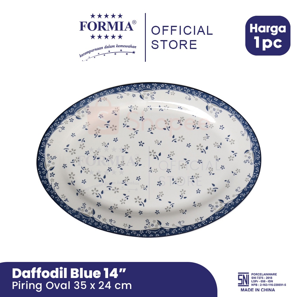 Jual Formia Piring Keramik Oval Platter Daffodil Blue 14 Inci / pc ...