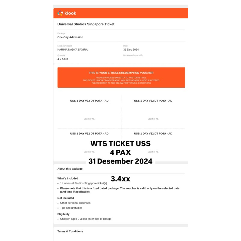 Jual Klok Universal Studios Singapore Ticket E-Ticket WTS TICKET USP 4 ...
