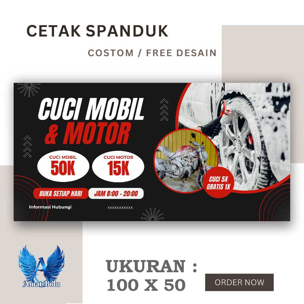 Jual Spanduk ,Banner CUCI MOTOR & MOBIL Ukuran 100X50 cm Costom Desain ...