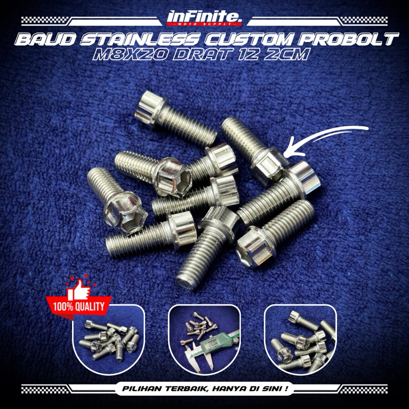 Jual BAUT BAUD M8x20 DRAT 12 2 CM CUSTOM PROBOLT STAINLESS 2 KUNCI BERKUALITAS (1pcs) | Shopee ...