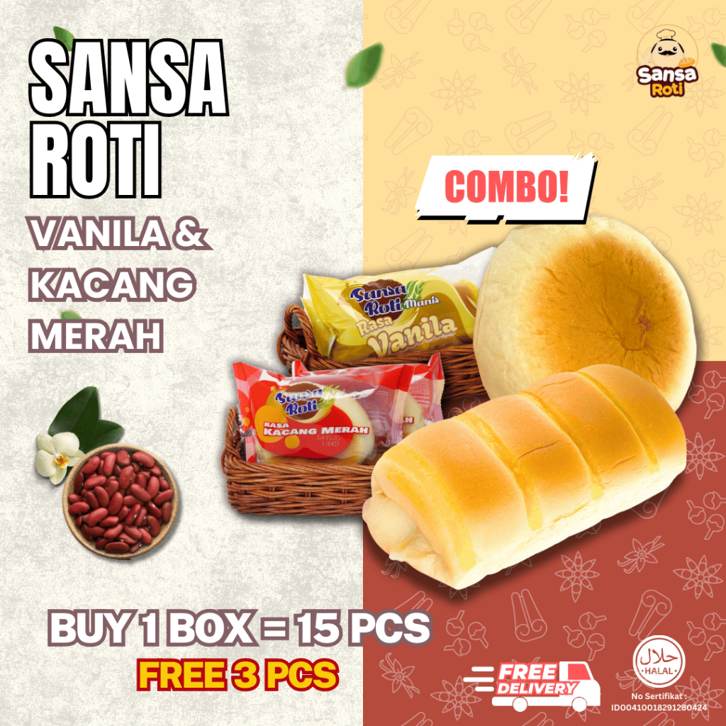 Jual [ISI 15pcs+Free 3pcs] - Sansa Roti - Special Mix 2 Rasa Vanila ...