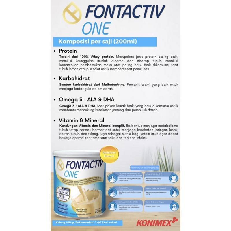 Jual Fontactiv One 400 gram / SACHET 30GR Vanila (Susu Tinggi Kalori ...