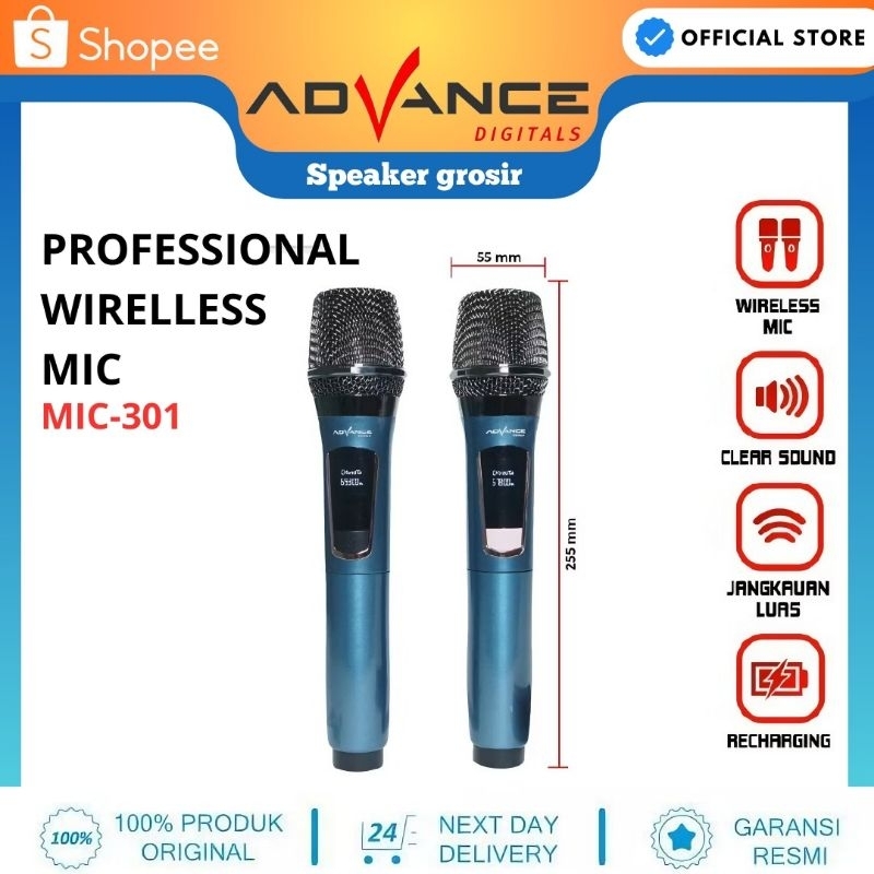 Jual Mic Advance 301 Double Wirelles charge Profesional microphone ...