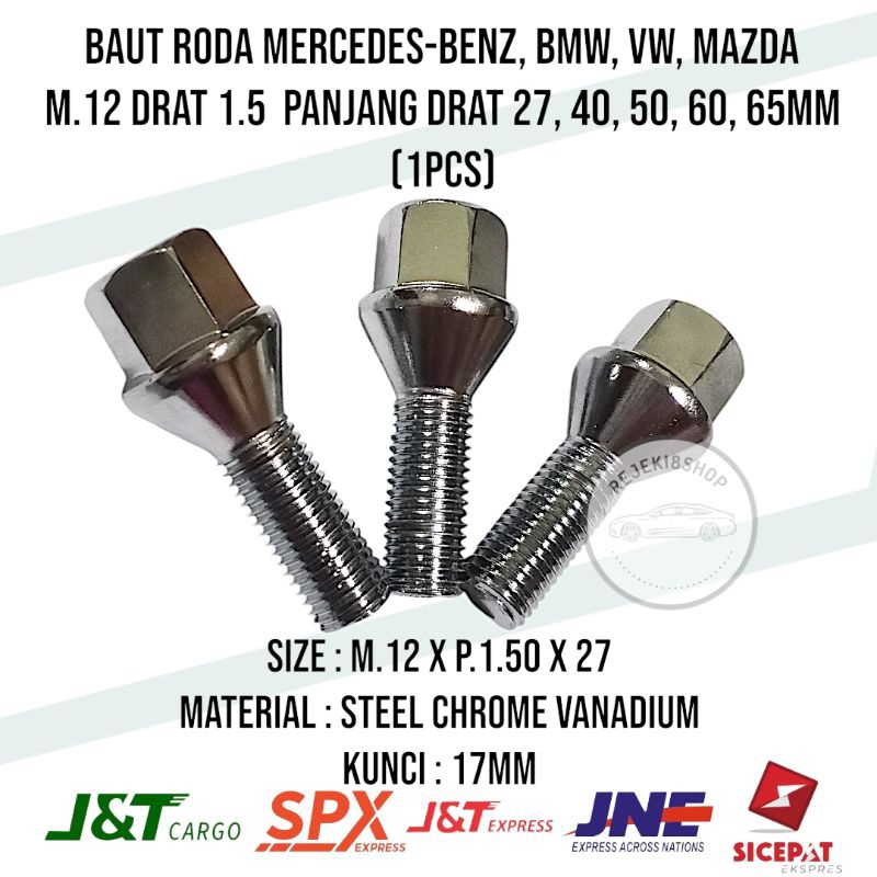 Jual Baut roda BMW, Mercy, VW, Mazda M.12 Drat P.1.50 Panjang 27, 40 ...