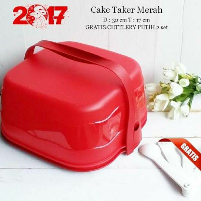 Jual Cake Taker warna merah jadul tempat Roti/Bolu Tupperware Baru ...