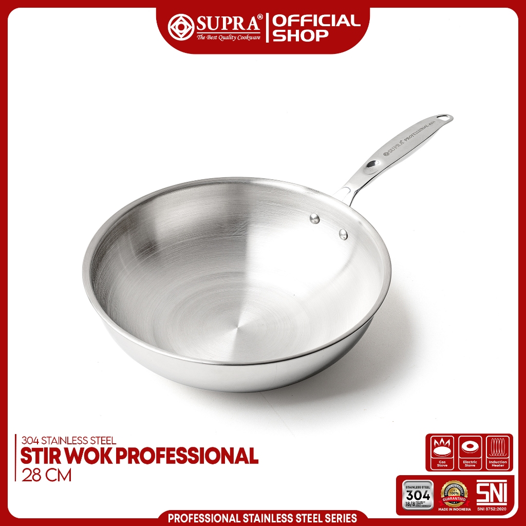 Jual SUPRA Panci Wajan Penggorengan Stainless Steel SUS 304 Stir Wok 28 Cm Professional Series ...