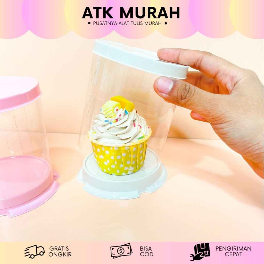 Jual BOX CUPCAKE SATUAN PINK PUTIH | PACKING CUPCAKE SATUAN | BOX MIKA ...