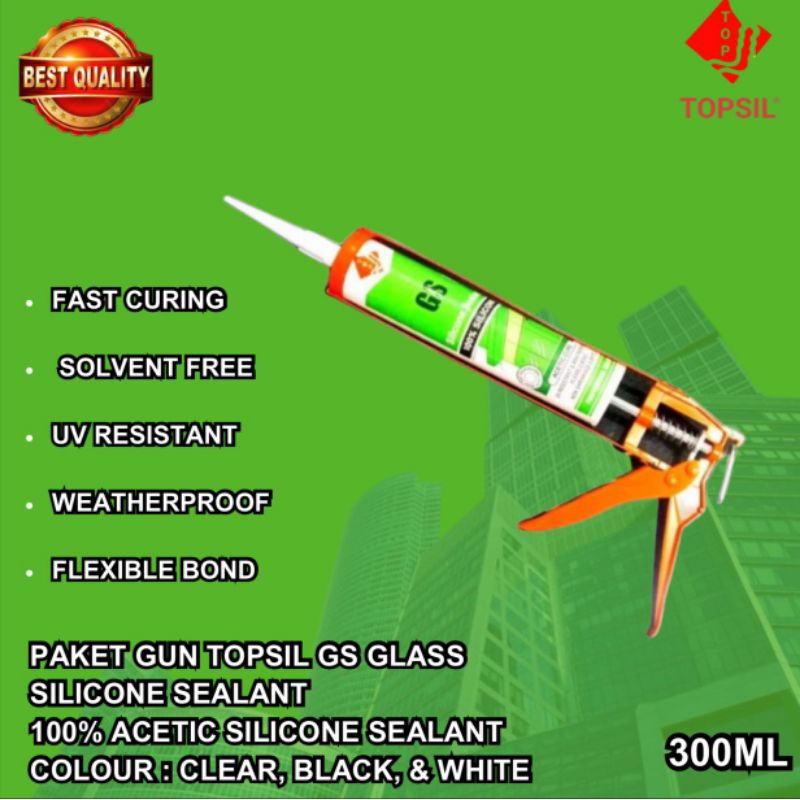 Jual Paket Gun + Lem Silikon Kaca/Aquarium/Wall-Panel Batten TOPSIL GS ...