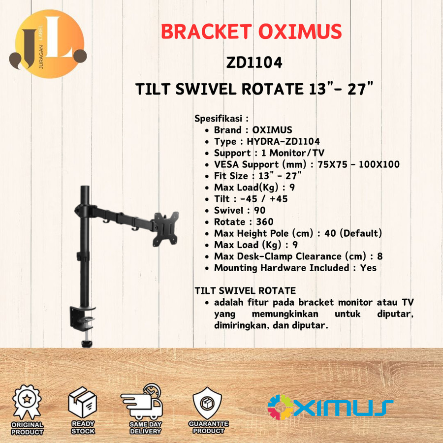 Jual BRACKET Oximus Hydra ZD1104 TV Monitor 13" - 27" Tilt Swivel ...