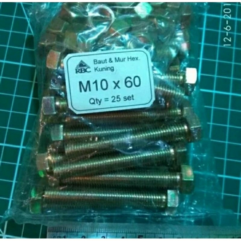Jual Baut hex bmk M10x60 Baut + Mur (Kunci 14) - Kuning | Shopee Indonesia