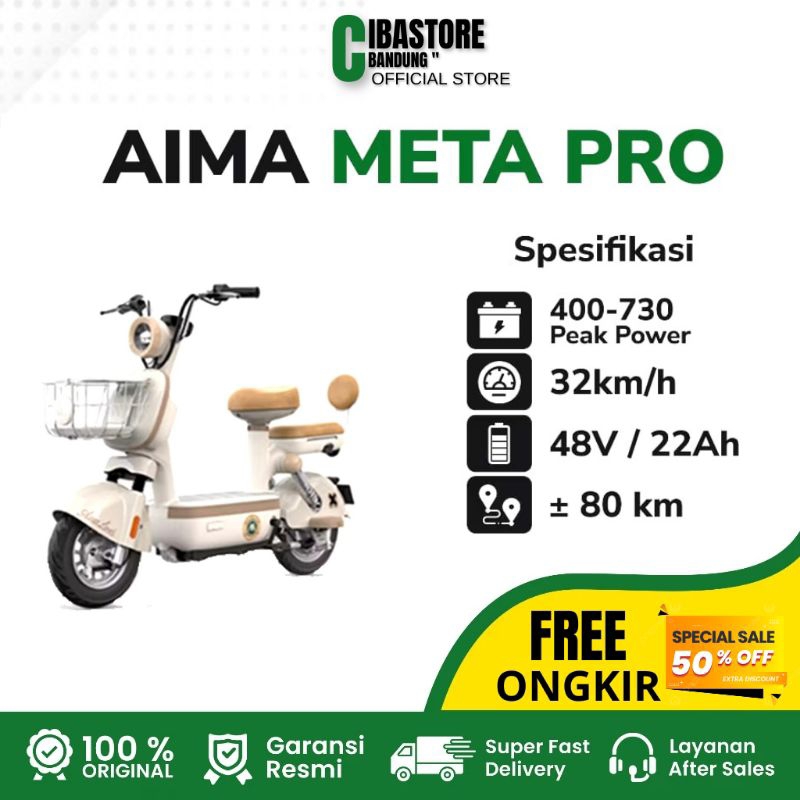 Jual Sepeda listrik AIMA META PRO BERGARANSI 48V 22Ah 80Km | Shopee ...
