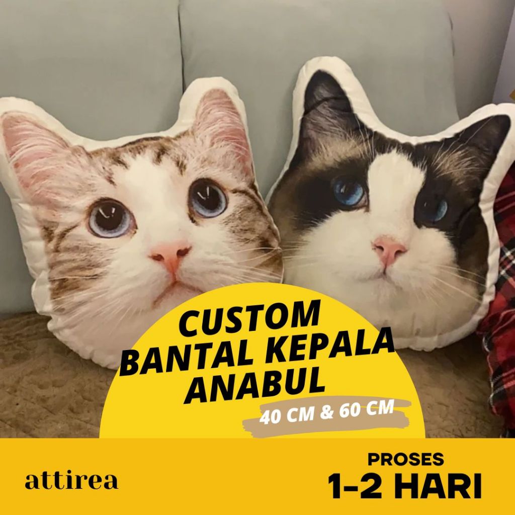 Jual Bantal Bentuk Kepala Custom Anabul/Kucing/Anjing/Pet Full Print ...