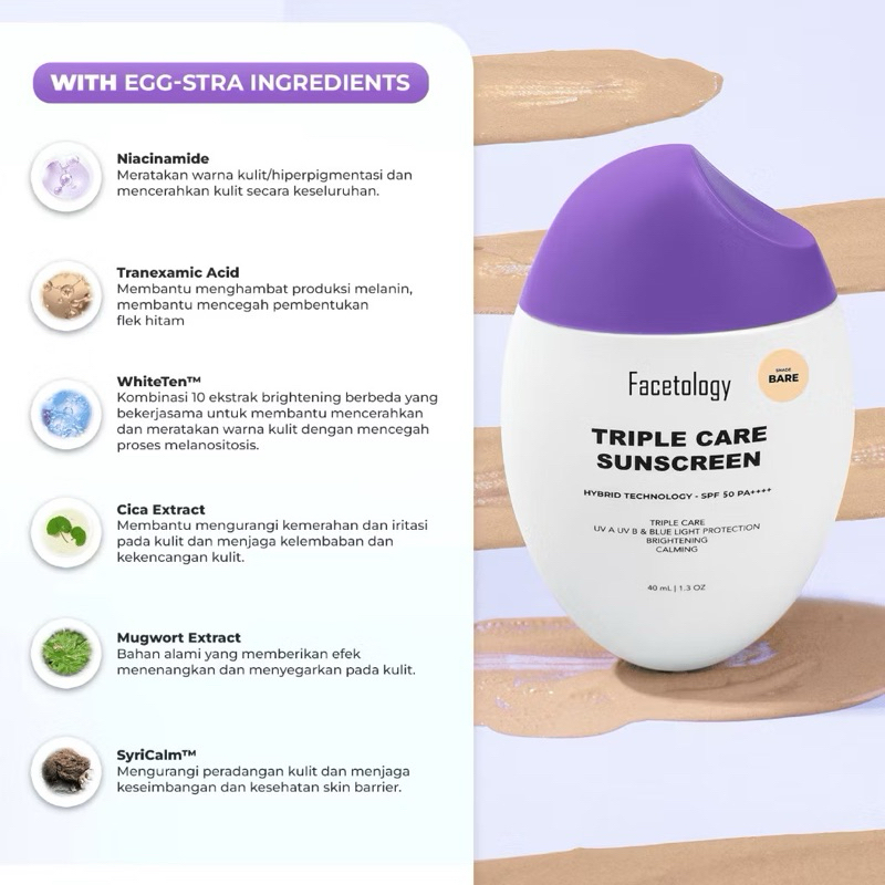 Jual NEW LAUNCH] Facetology Triple Care Sunscreen Tinted SPF 50 PA ...