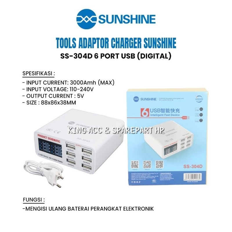 Jual ADAPTOR CHARGER CAS SUNSHINE SS-304D 6 PORT USB | Shopee Indonesia