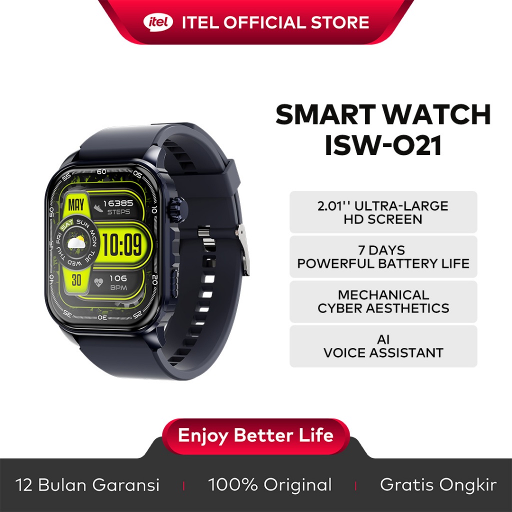 Jual itel ISW-O21 Smart Watch Cyber Smart Watch, 10 Days Extra-Long Battery, 2.01" Ultra Large ...