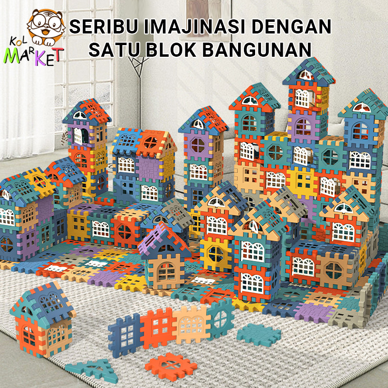 Jual 152/184PCS Balok Susun Mainan Anak Puzzle Merakit Rumah Gaya Baru ...