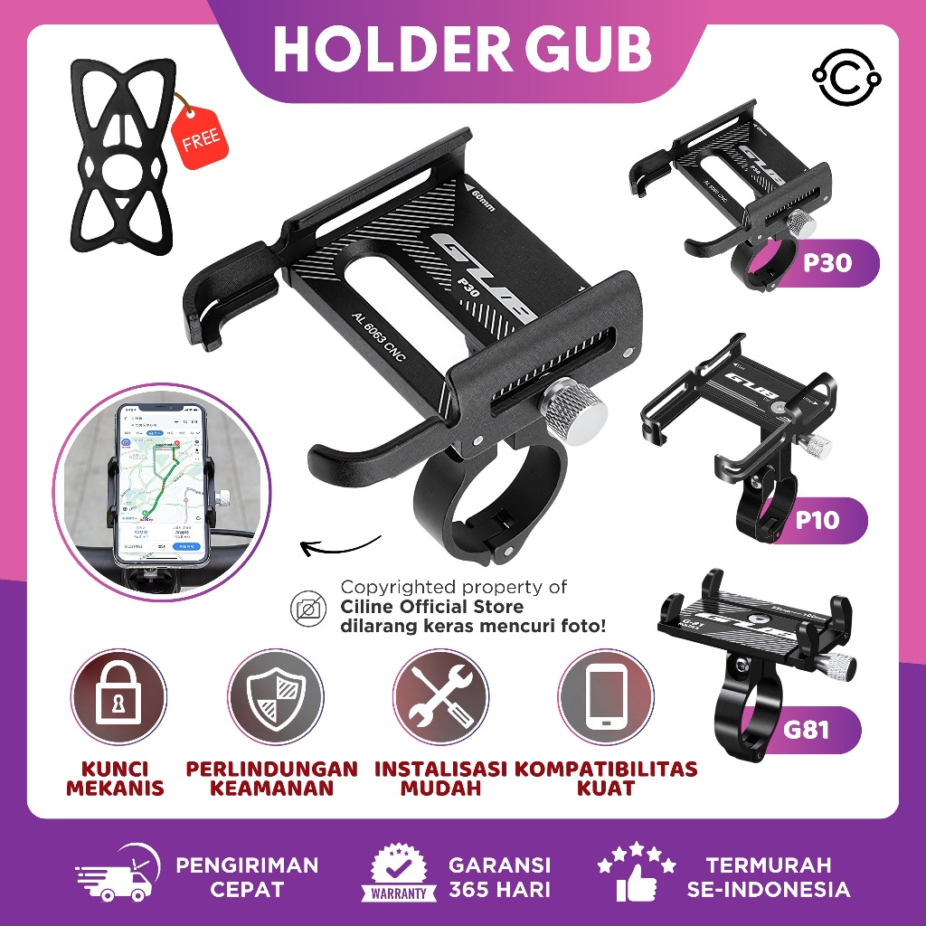 Jual GUB Holder Phone Original Holder Hp Motor Dudukan Ponsel Aluminium Aloy Holder Handphone ...