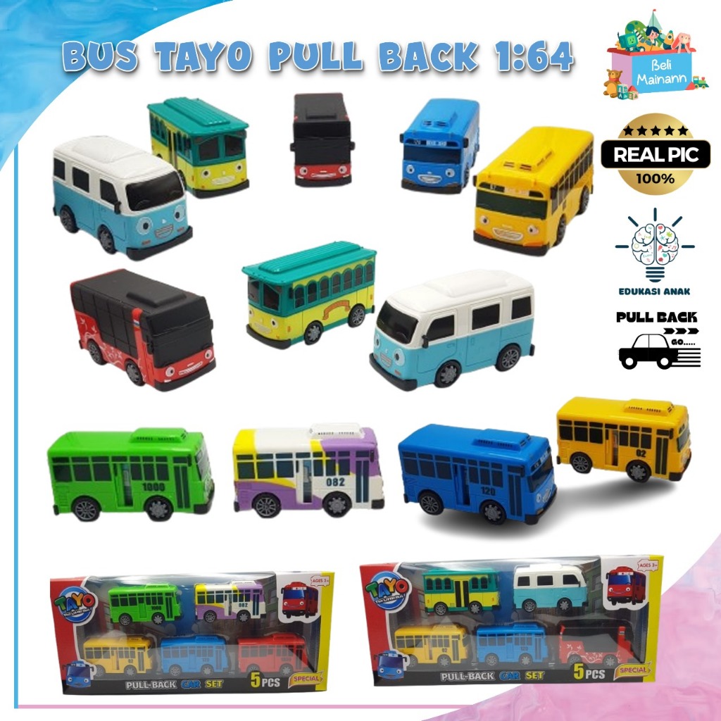 Jual MAINAN ANAK MAINAN MOBIL MOBILAN SET DUS BUS TAYO PULL BACK ISI 5 PCS BISA BUKA PINTU ...