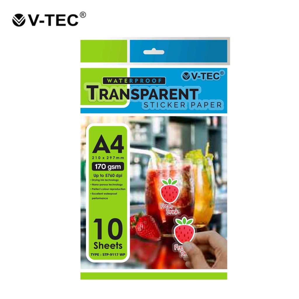 Jual V-TEC Transparent Sticker Paper Waterproof A4 - 170gsm - 10 lembar ...