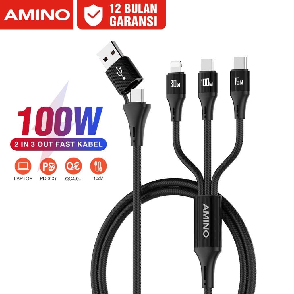 Jual AMINO 100W TYPE C TO C Kabel Data Super Fast Charging 2 IN 3 Out ...