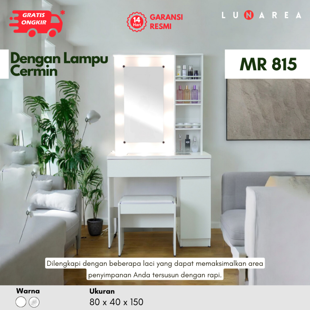 Jual Lunarea Furniture - MR 815 - Meja Rias Minimalis Aesthetic Modern / Meja Rias Kaca Sleding ...