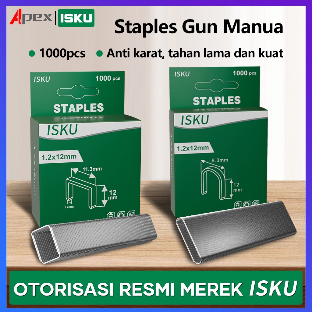 Jual ISKU staple gun refill stapler/ isi ulang refill staples 8 x 11.3 x 1.2mm*1000pcs Isi ...