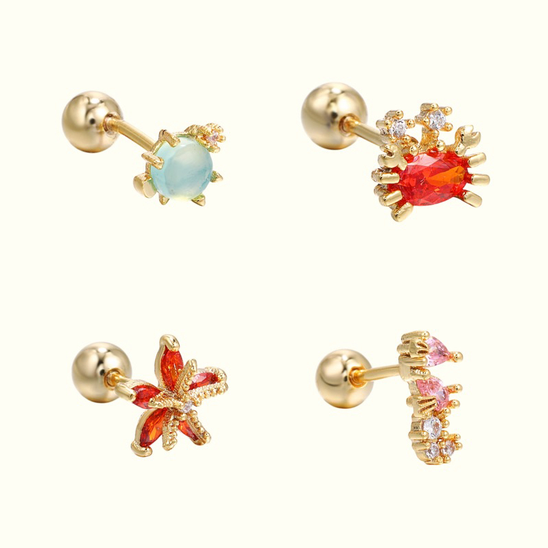 Jual special character ball-end earrings in GOLD colour (R7, S7 ...