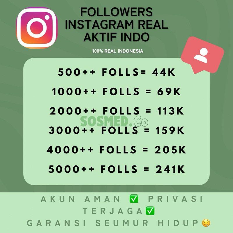 Jual (Promo) Followers IG INSTGRAM 100% Aktif INDO Permanen Real ...