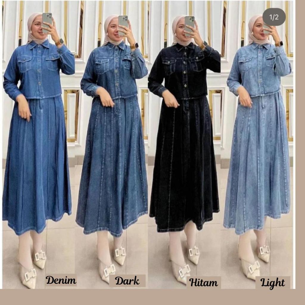 Jual ASTROO SET ATASAN&ROK PANJANG BAHAN JEANS DENIM PREMIUM | Shopee ...