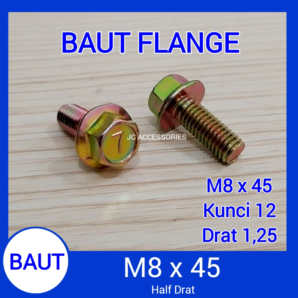 Jual BAUT FLANGE M8x45 DRAT 1,25 KUNCI 12 FLANGE BOLT M8 X 45 P1.25 DRAT KASAR GALVANIS 8x45 8 X ...