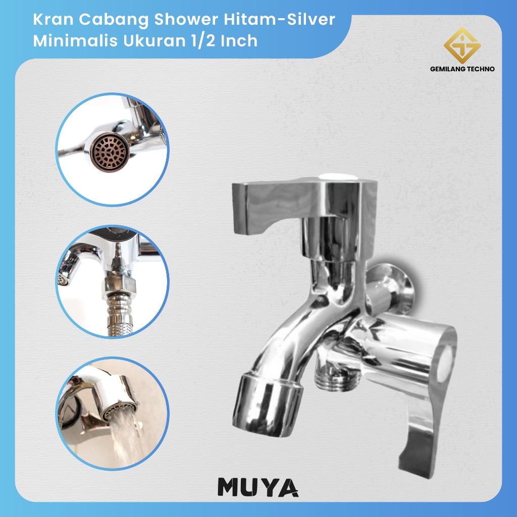 Jual Kran cabang shower hitam minimalis ukuran 1/2 Inch Keran air kamar mandi cabang double ...