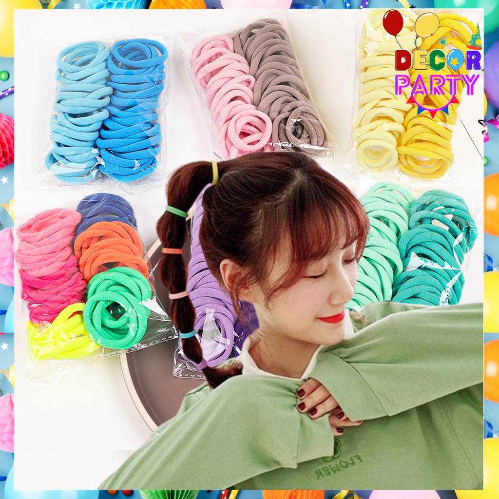 Jual DP Ikat Rambut Ponytail Elastis Motif Warna Polos Isi 50 Pcs ...