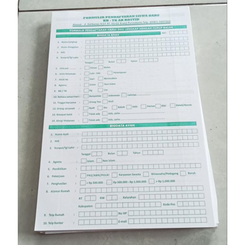 Jual CETAK/PRINT FORMULIR PENDAFTARAN SEKOLAH UKURAN A4/F4 | Shopee ...