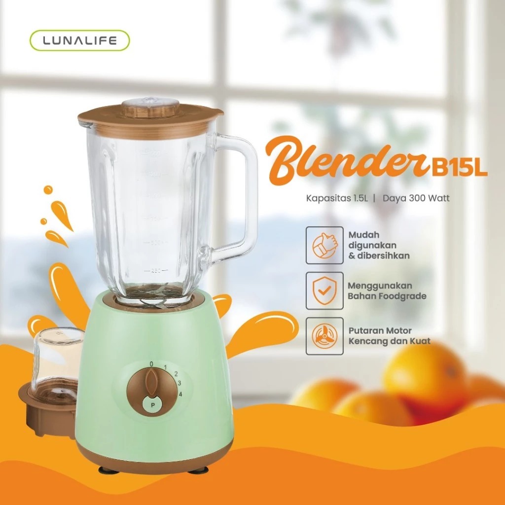 Jual LUNALIFE Blender Kaca Free Mini Chopper Low Watt 300W 1.5 liter ...