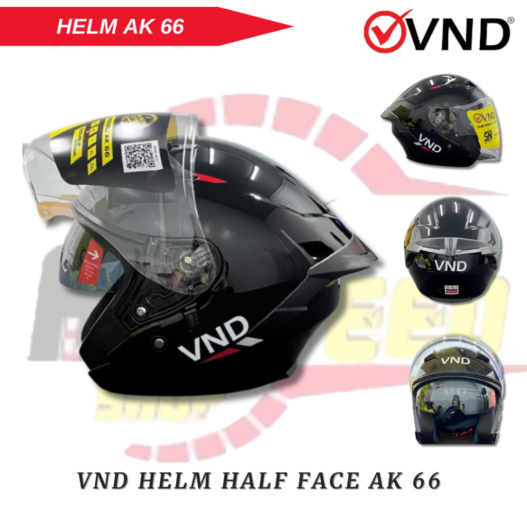 Jual VND HELM Half Face Model AK 66 Double Visor + Spoiler SNI Original ...