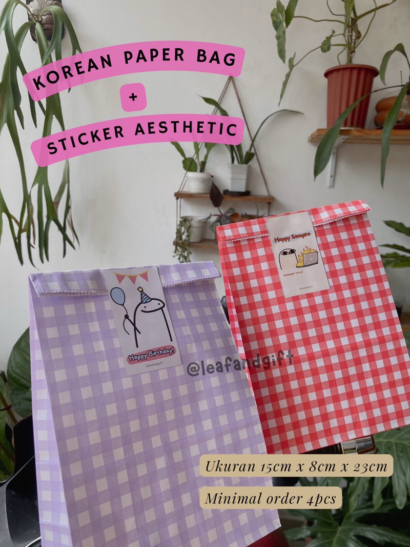 Jual Korean Paper Bag | Packaging Dengan Sticker Aesthetic | Gift Snack ...