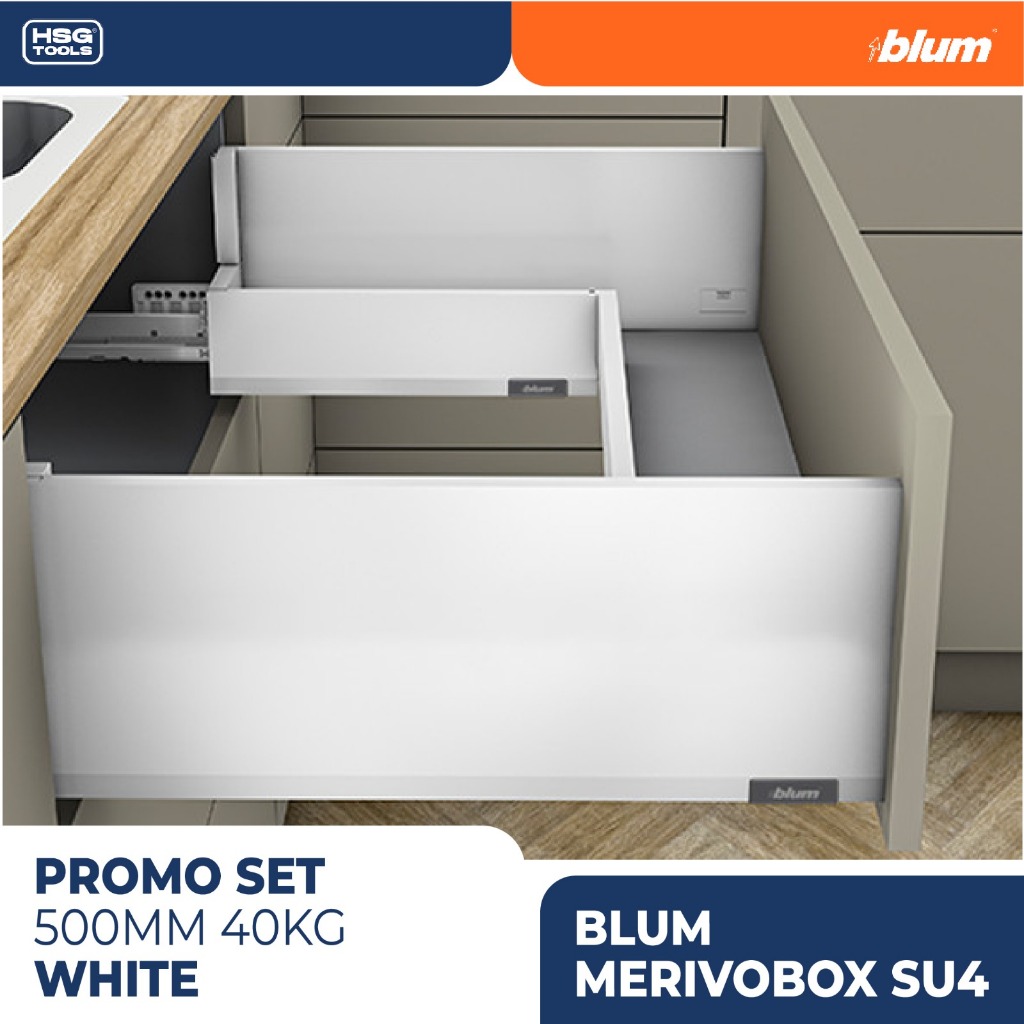 Jual BLUM PROMO PAKET LENGKAP DRAWER RAK MERIVOBOX SU4 WHITE 500MM 40KG ...