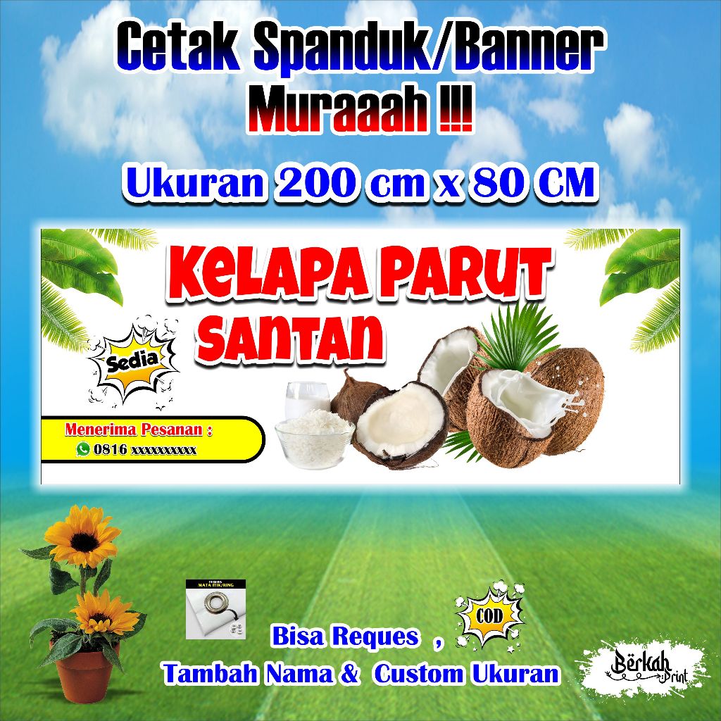 Jual Spanduk Banner Kelapa Parut Santan Ukuran 200 cm x 80 cm | Shopee ...