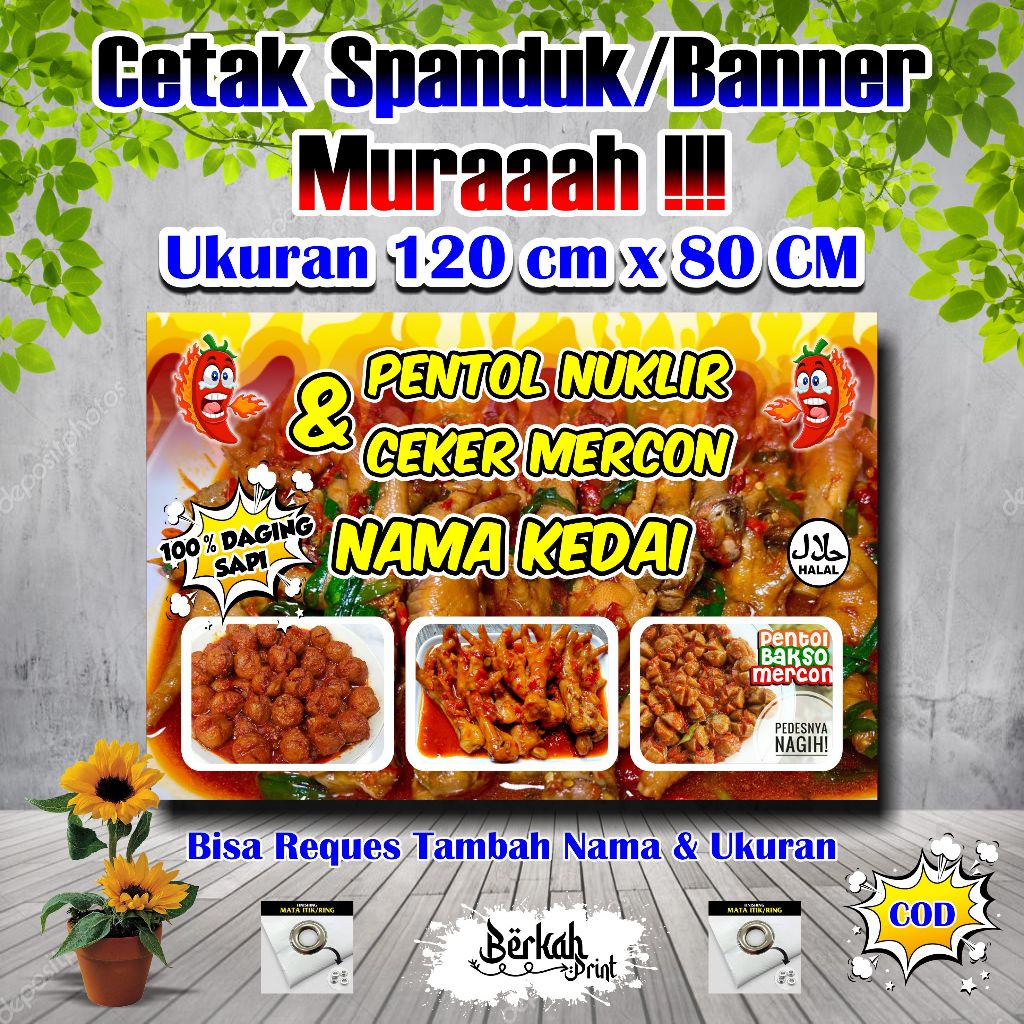 Jual Spanduk Banner Pentol Mercon & Ceker Mercon ukuran 120 cm x 80 cm ...