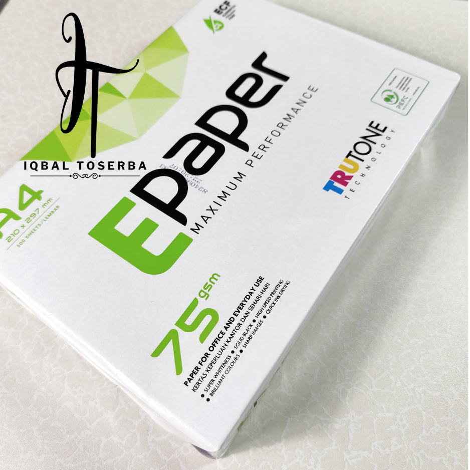 Jual HVS EPAPER A4 75 GSM 1 RIM ISI 500 LEMBAR | Shopee Indonesia