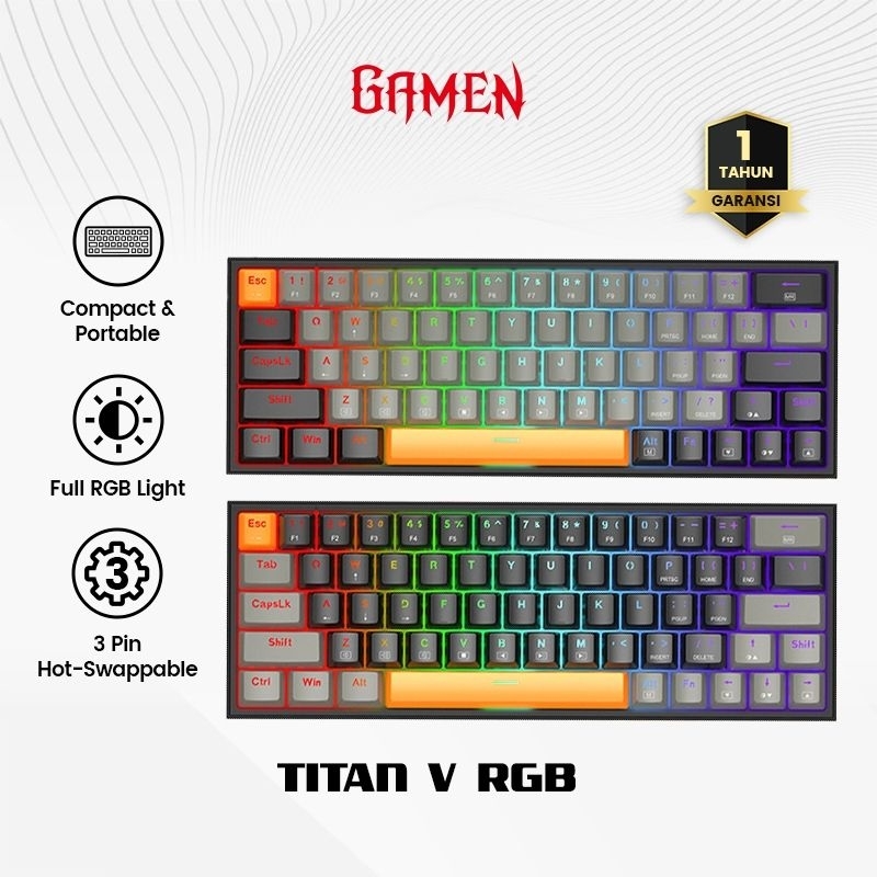 Jual (GARANSI) GAMEN TITAN 5 NEW RGB Mechanical Gaming Keyboard 66 Keys ...
